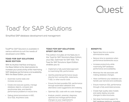 Toad® For Sap Solutions Sap Database Management And Developer